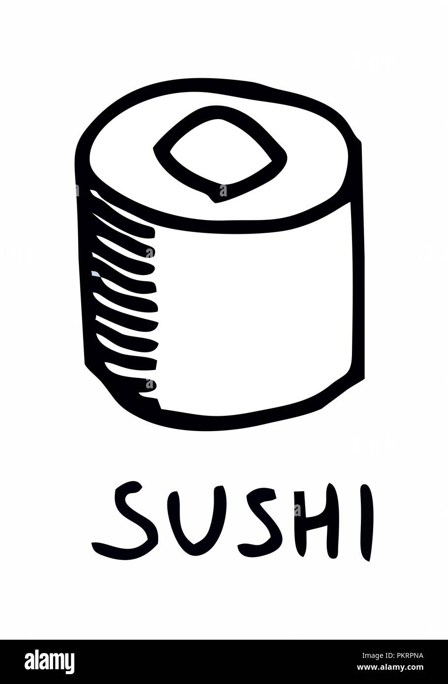 Hand-drawn style illustration of a single sushi on white background ...