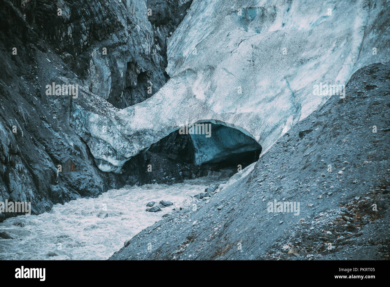 Close up view of a snow cave ice cave in at the Exit Glacier in Kenai ...