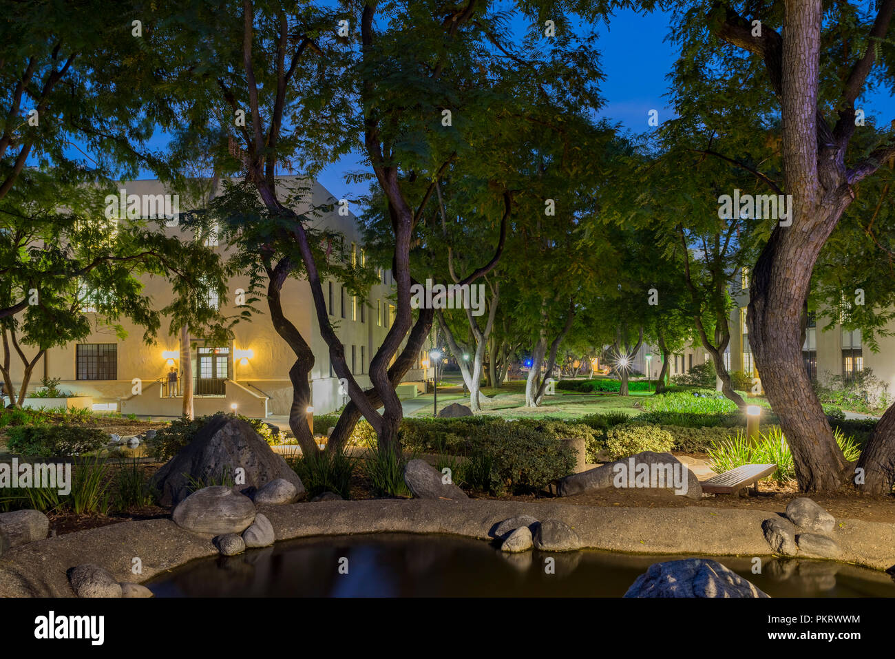 Los Angeles, OCT 5: Night view of a beautiful building in Caltech on ...
