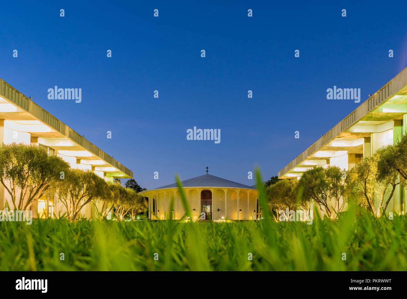Los Angeles, OCT 5: Night view of a beautiful building in Caltech on ...