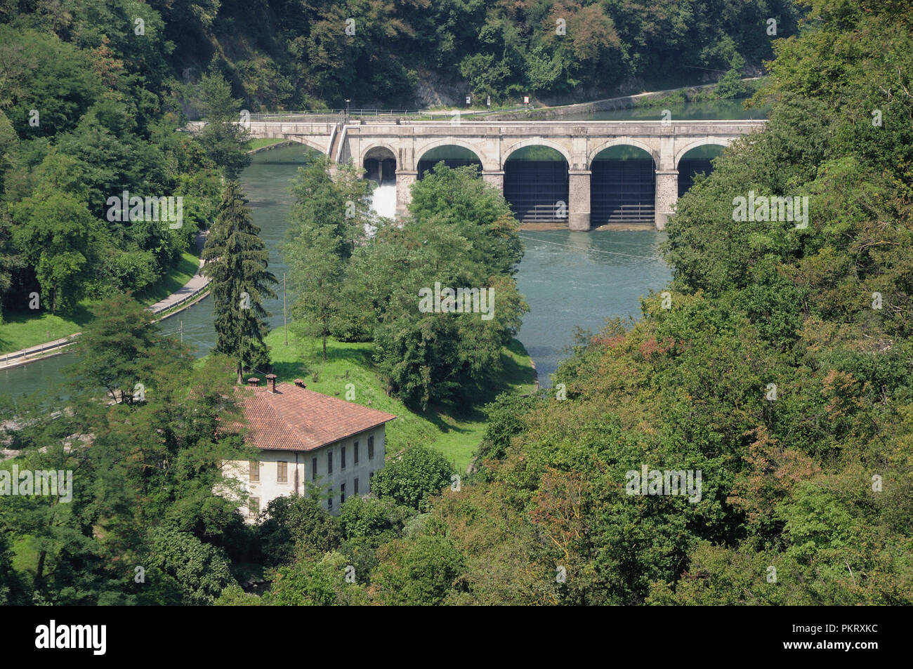 Italy, Lombardy, Valle Adda, views of canal at Paderno d'Adda Stock ...