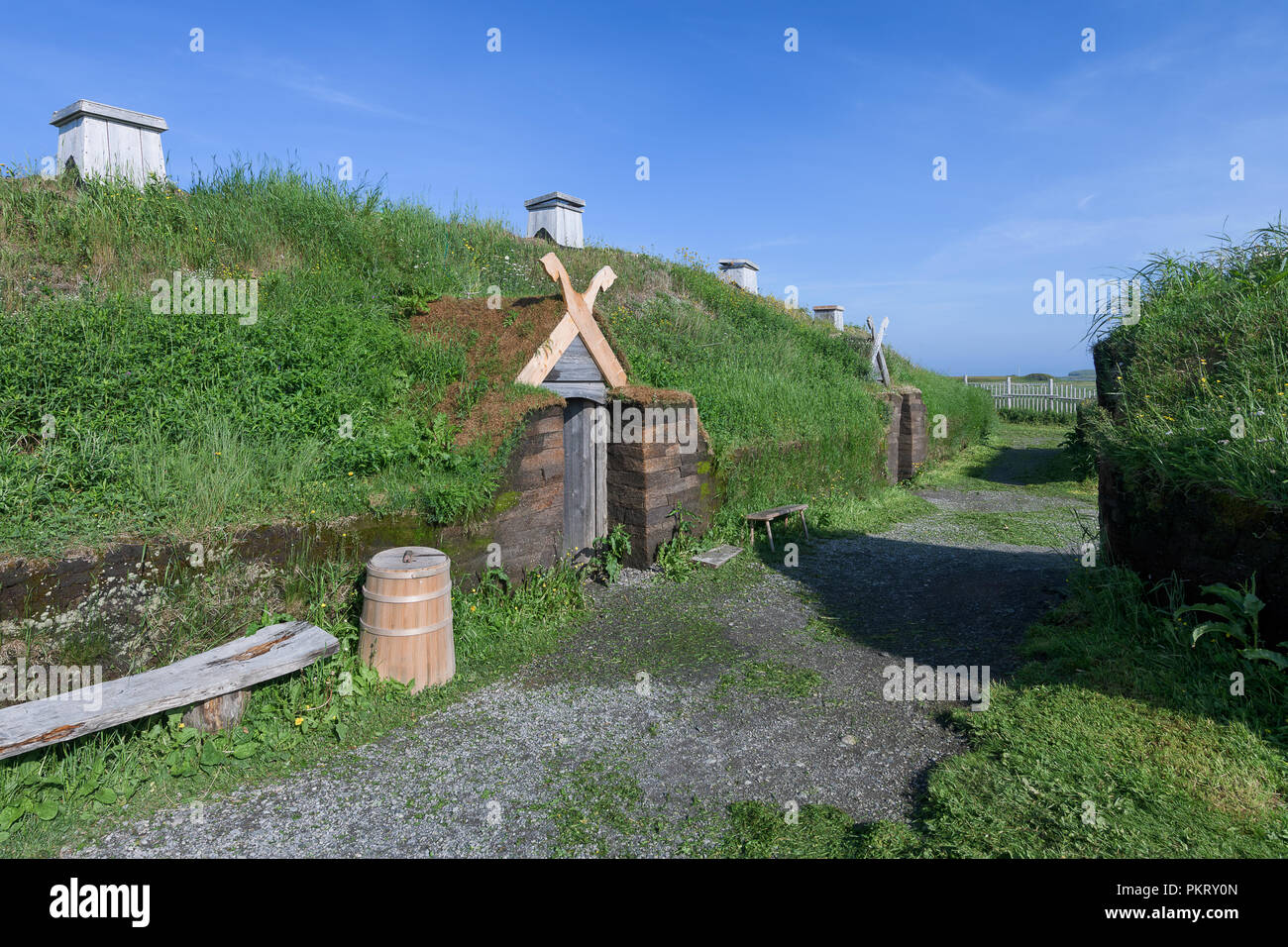 Reconstructed buildings at an archaeological site on the northernmost ...