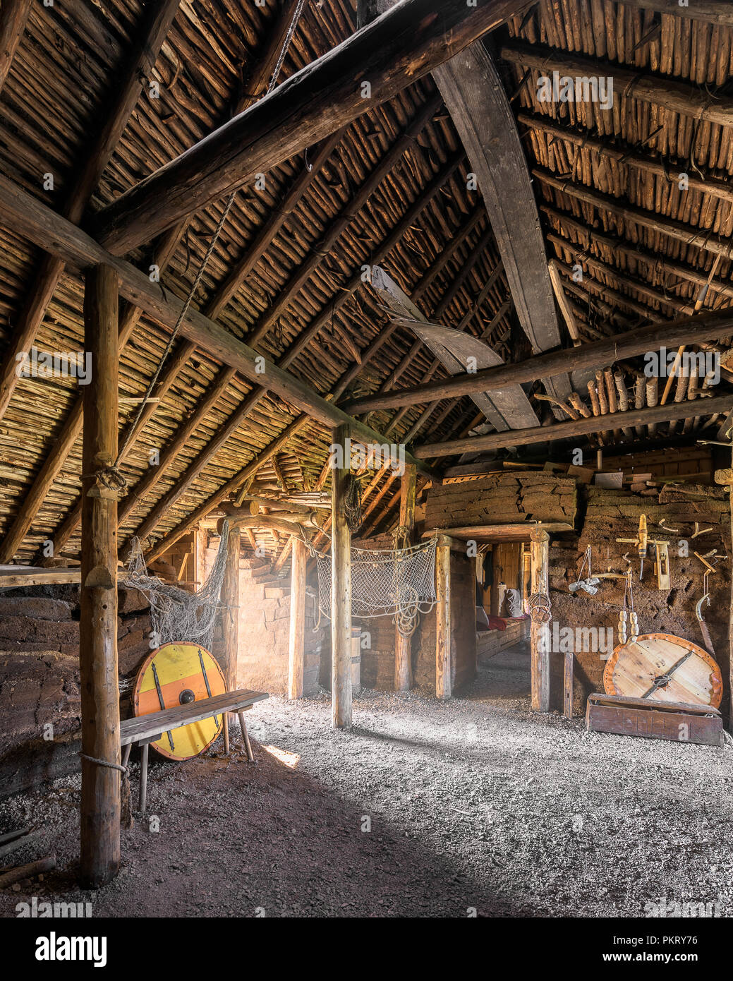 Reconstructed buildings at an archaeological site on the northernmost ...
