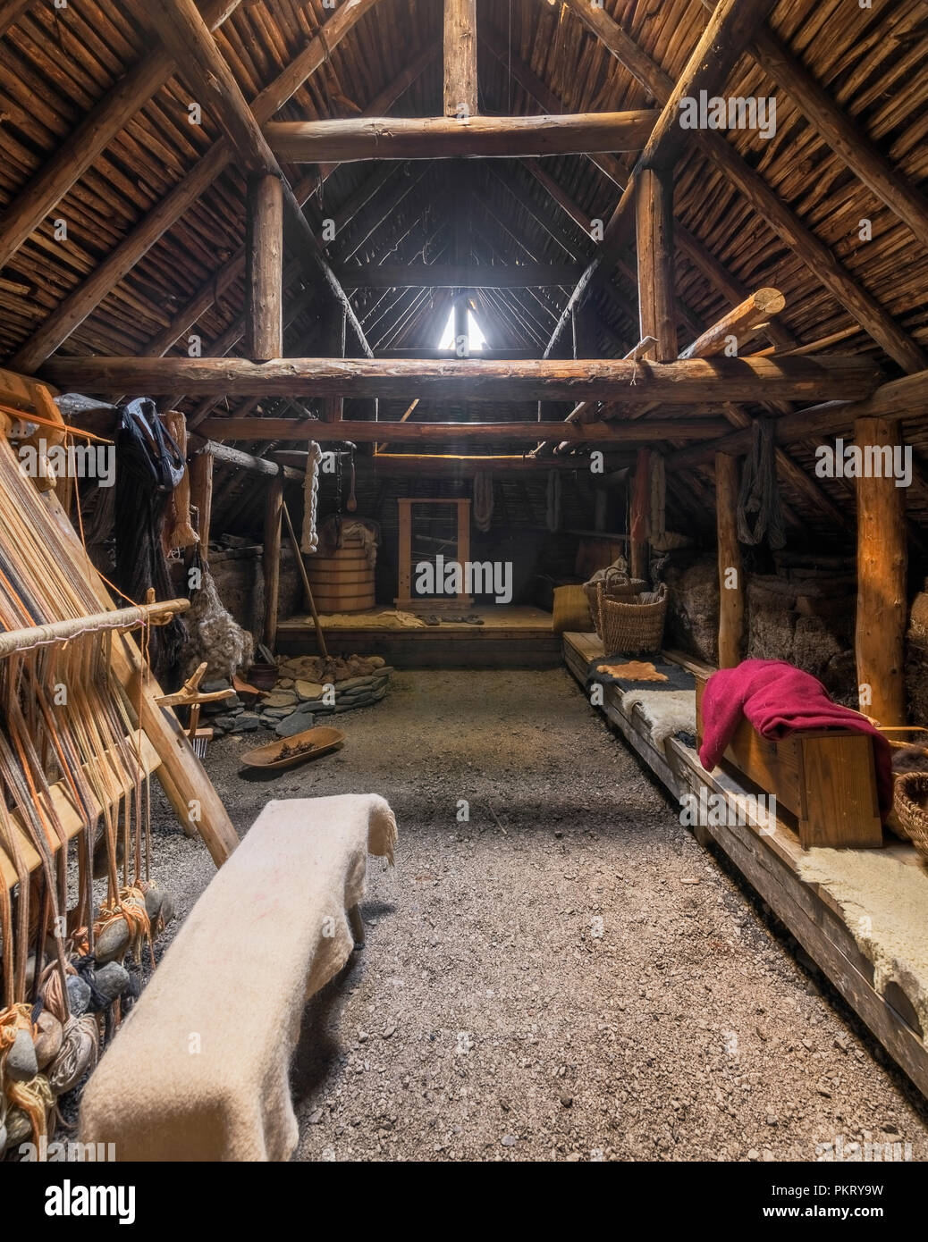 Reconstructed buildings at an archaeological site on the northernmost ...