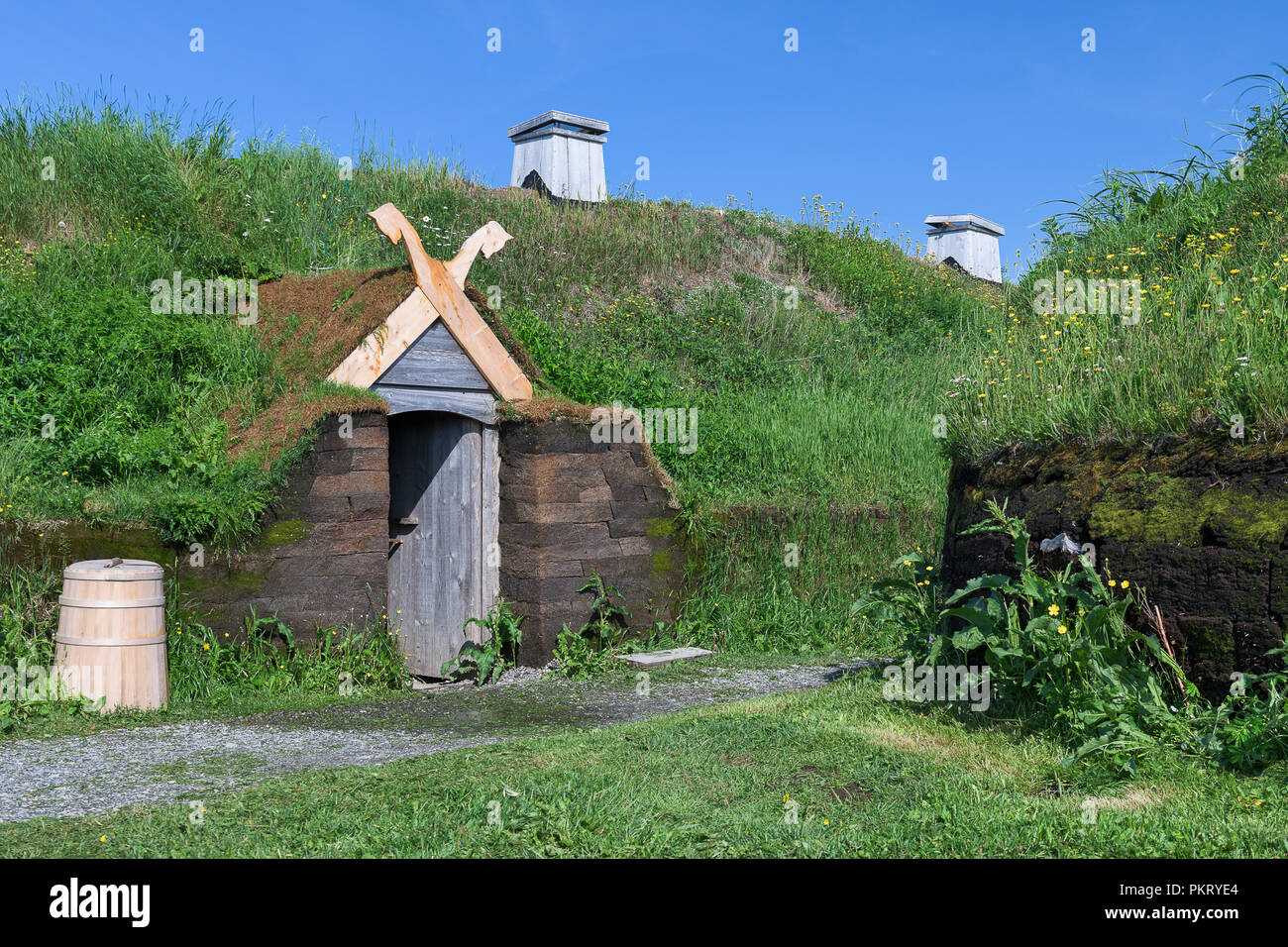 Reconstructed buildings at an archaeological site on the northernmost ...