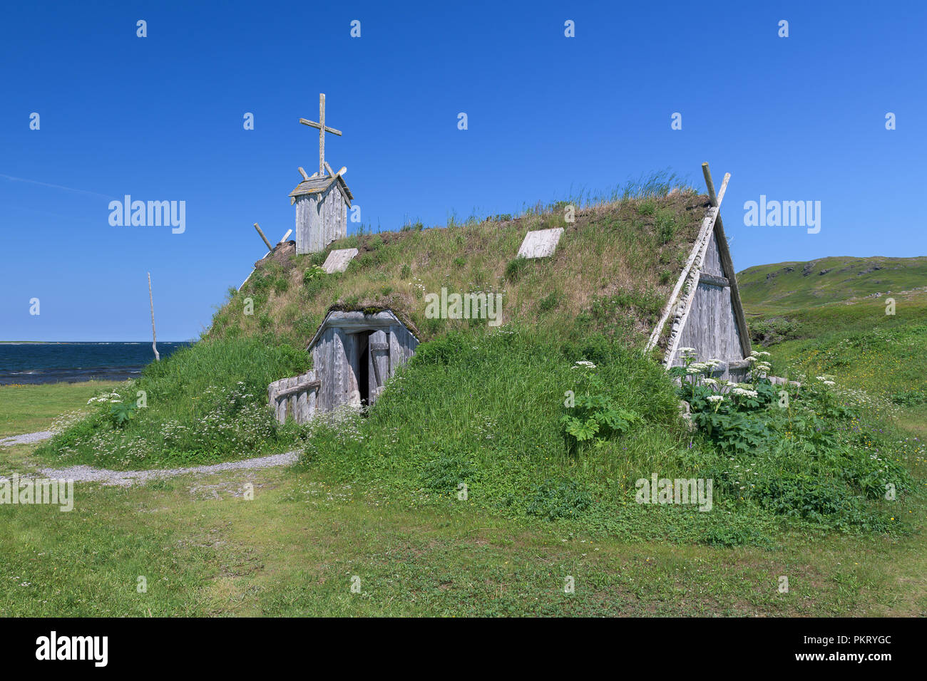 Exterior of a sod Viking church at Norstead, a reconstruction of a ...