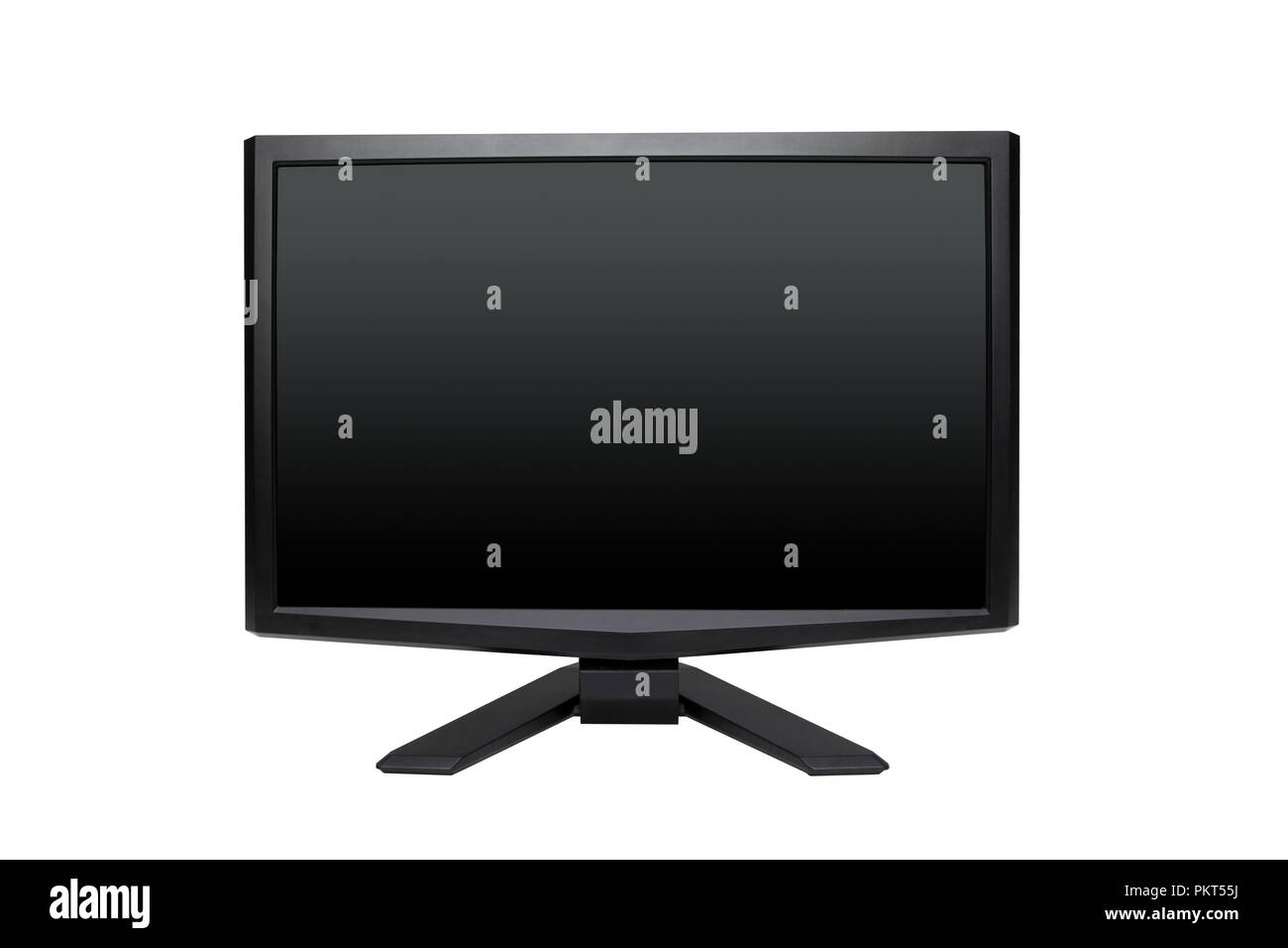 Black LCD computer or TV monitor with blank screen isolated on white ...