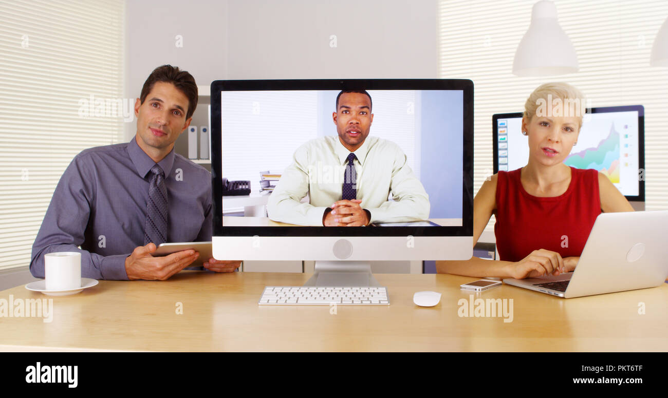 Black businesswoman talking web camera hi-res stock photography and ...