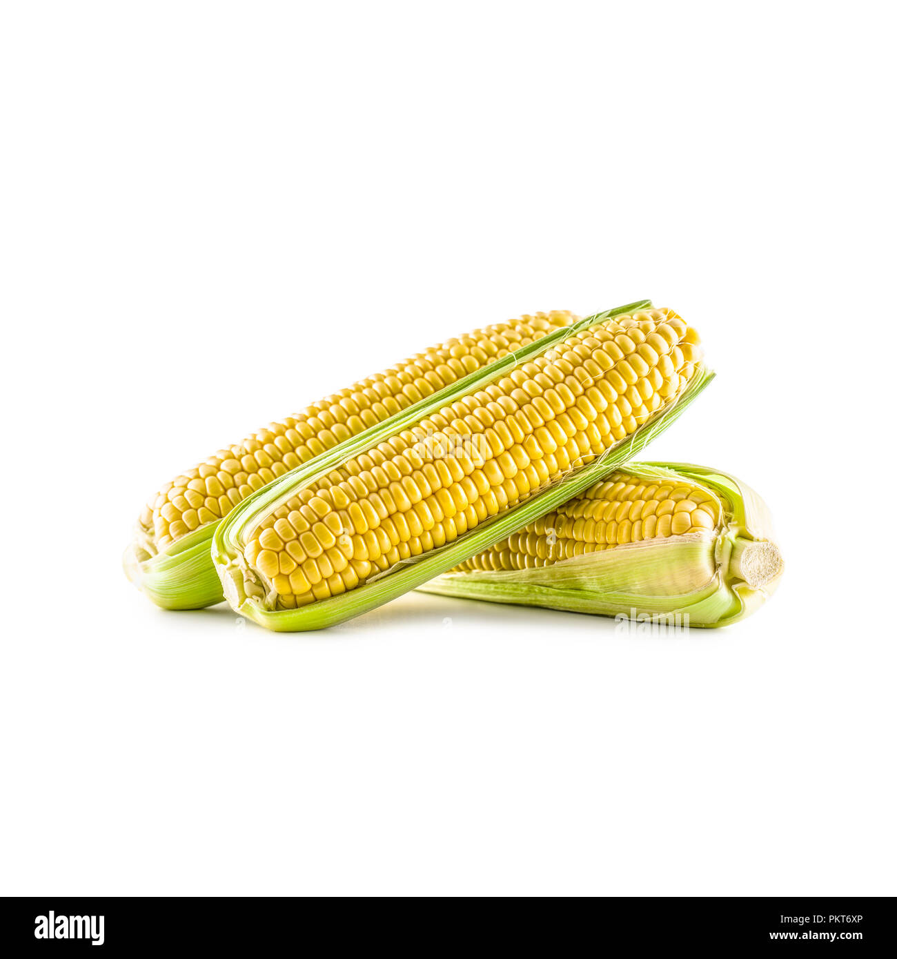 Three pieces of sweet corn isolated on white background Stock Photo - Alamy