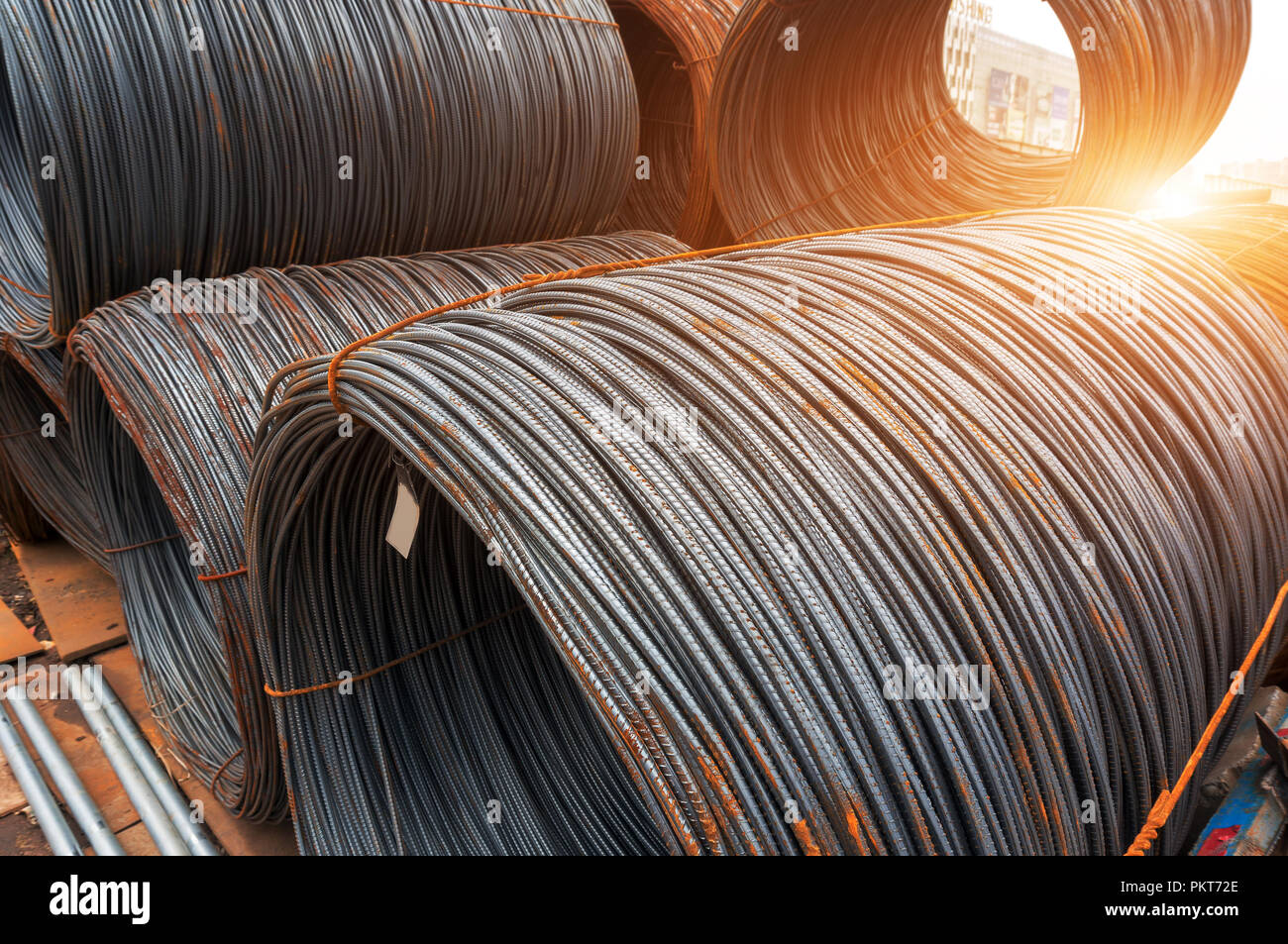 steel rebar for reinforcement concrete at construction site with house ...