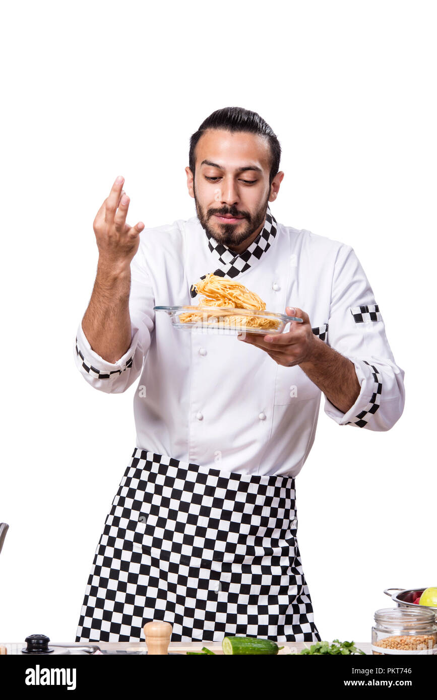 Funny male cook isolated on the white background Stock Photo - Alamy
