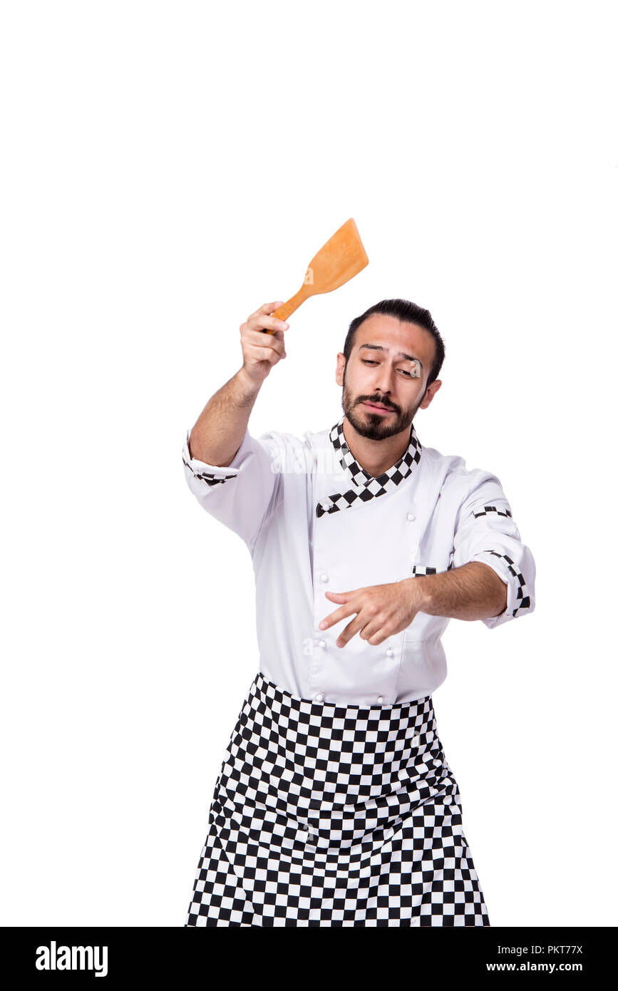 Funny male cook isolated on the white background Stock Photo - Alamy