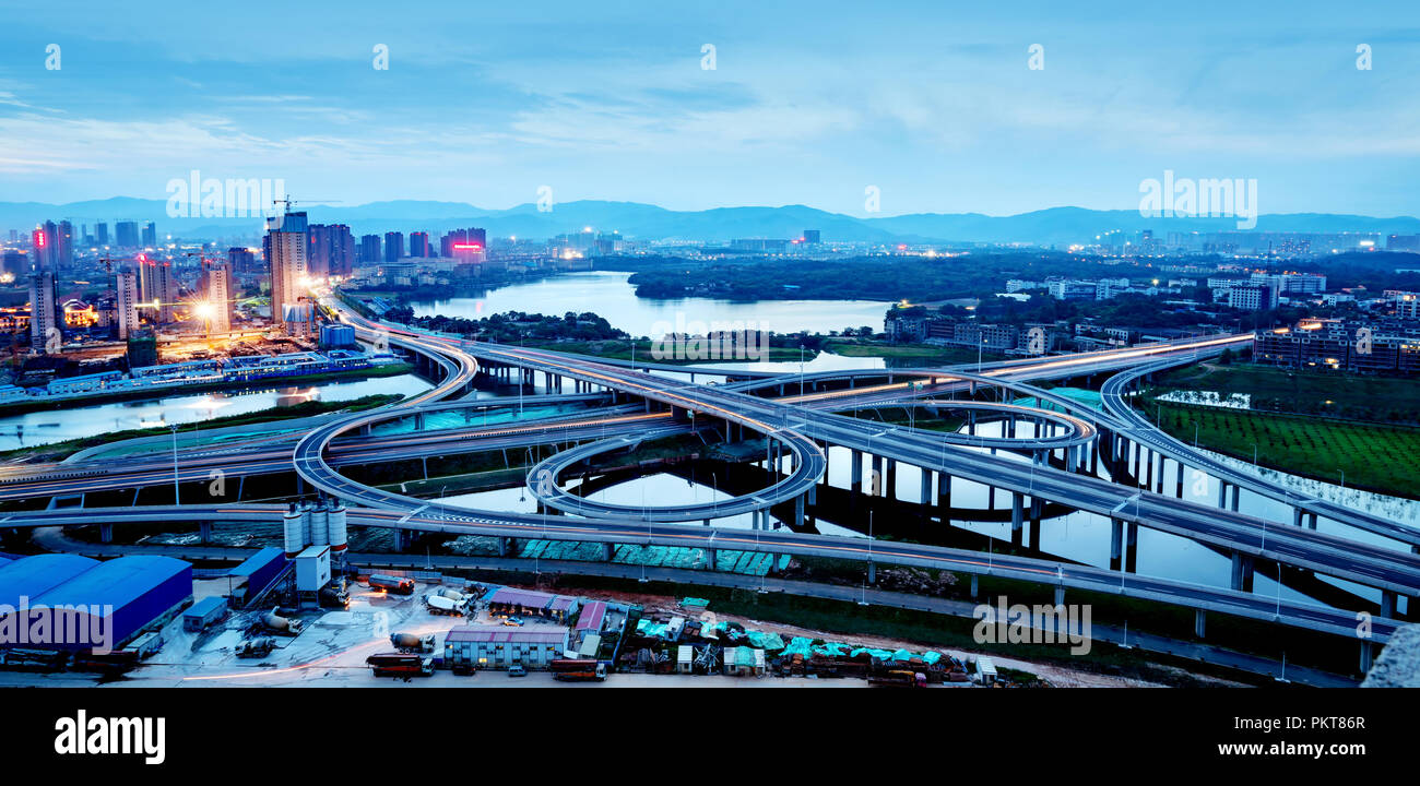 Aerial view of city viaduct at night Stock Photo - Alamy