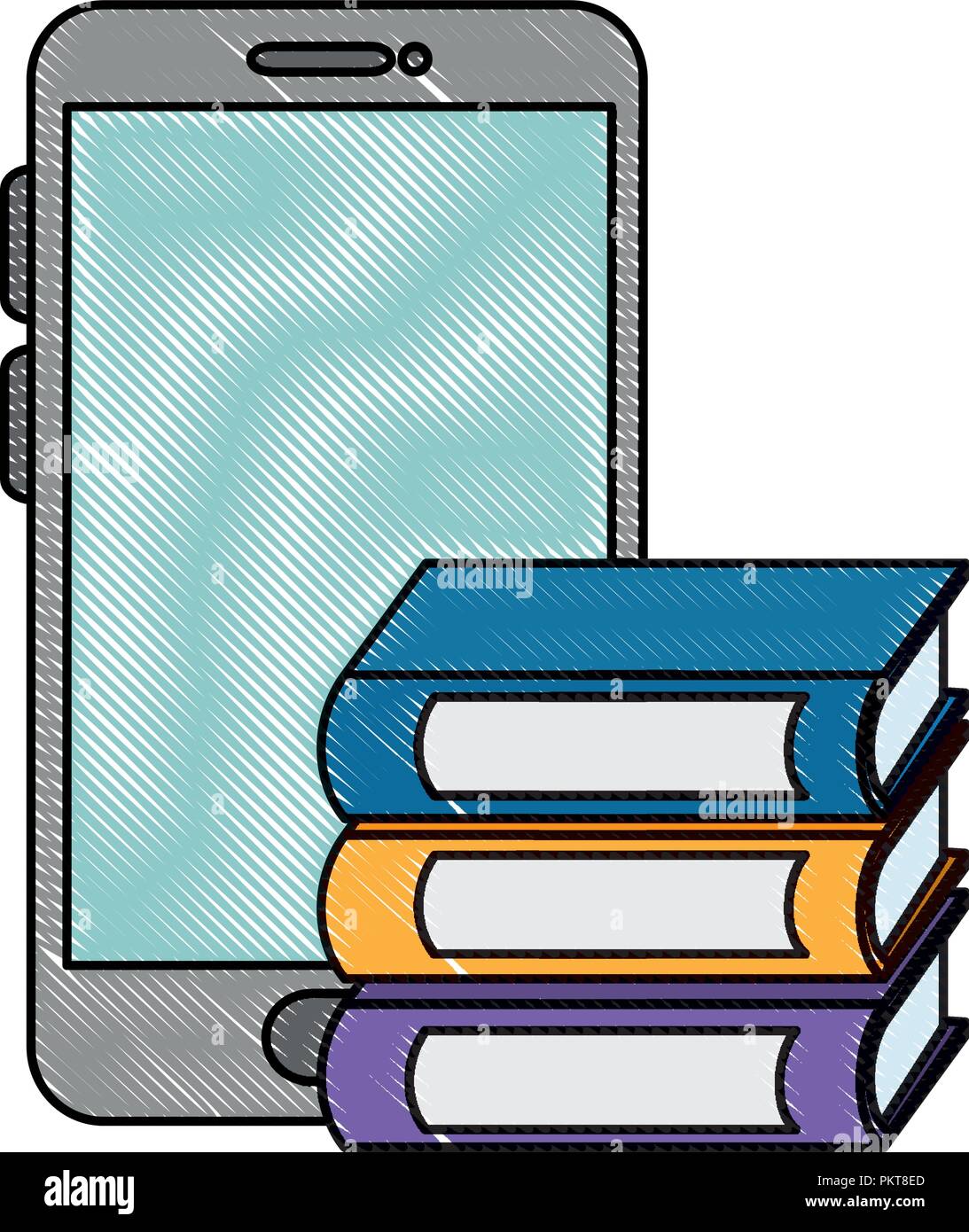smartphone with pile text books Stock Vector Image & Art - Alamy