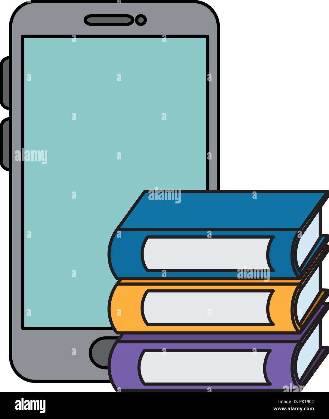 smartphone with pile text books Stock Vector Image & Art - Alamy