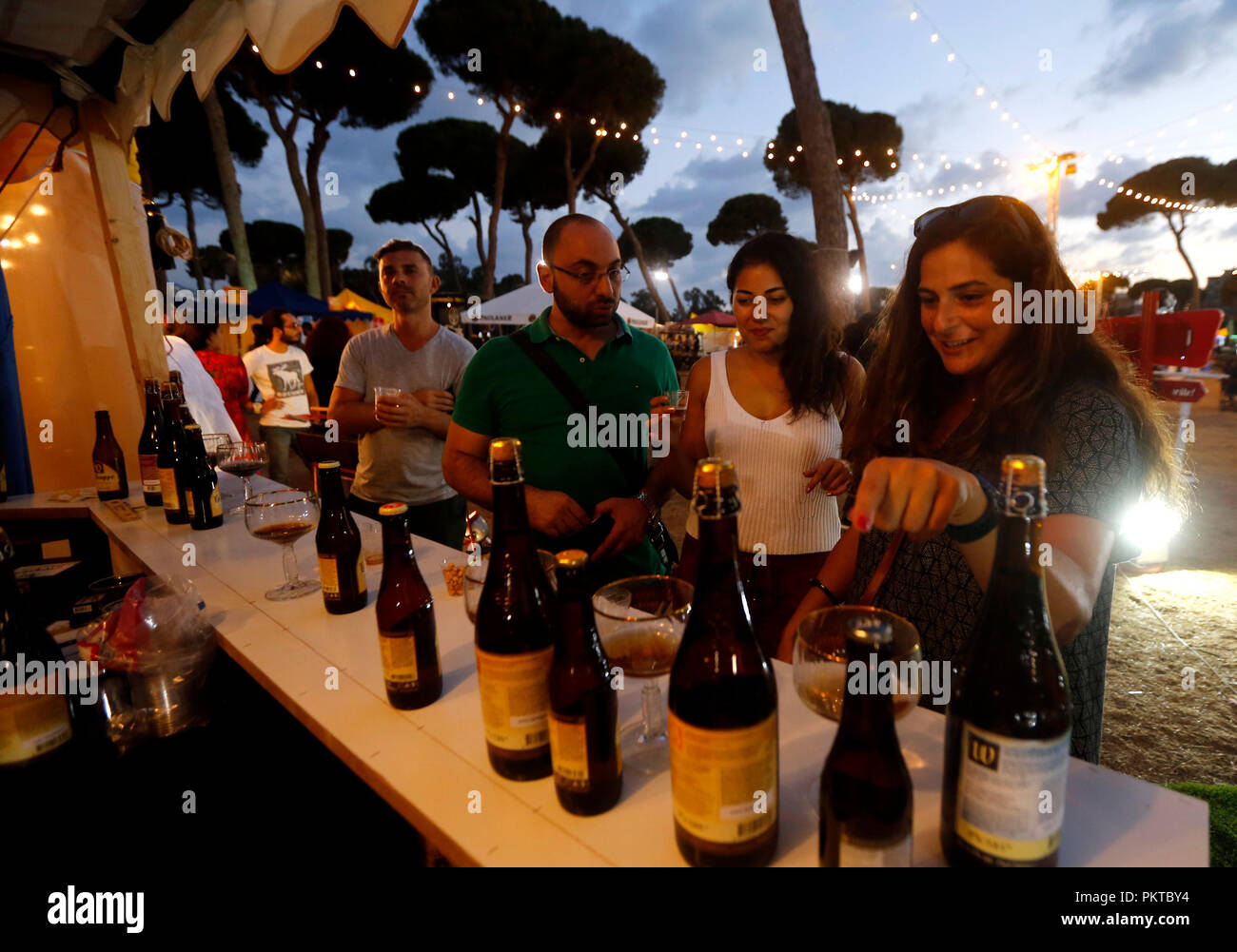 Beirut, Lebanon. 14th Sep, 2018. People enjoy beer at the second editon ...