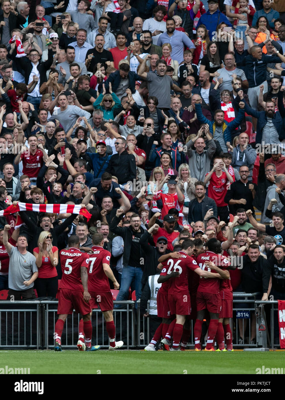 London, UK. 15th Sep, 2018. Players of Liverpool celebrate after ...