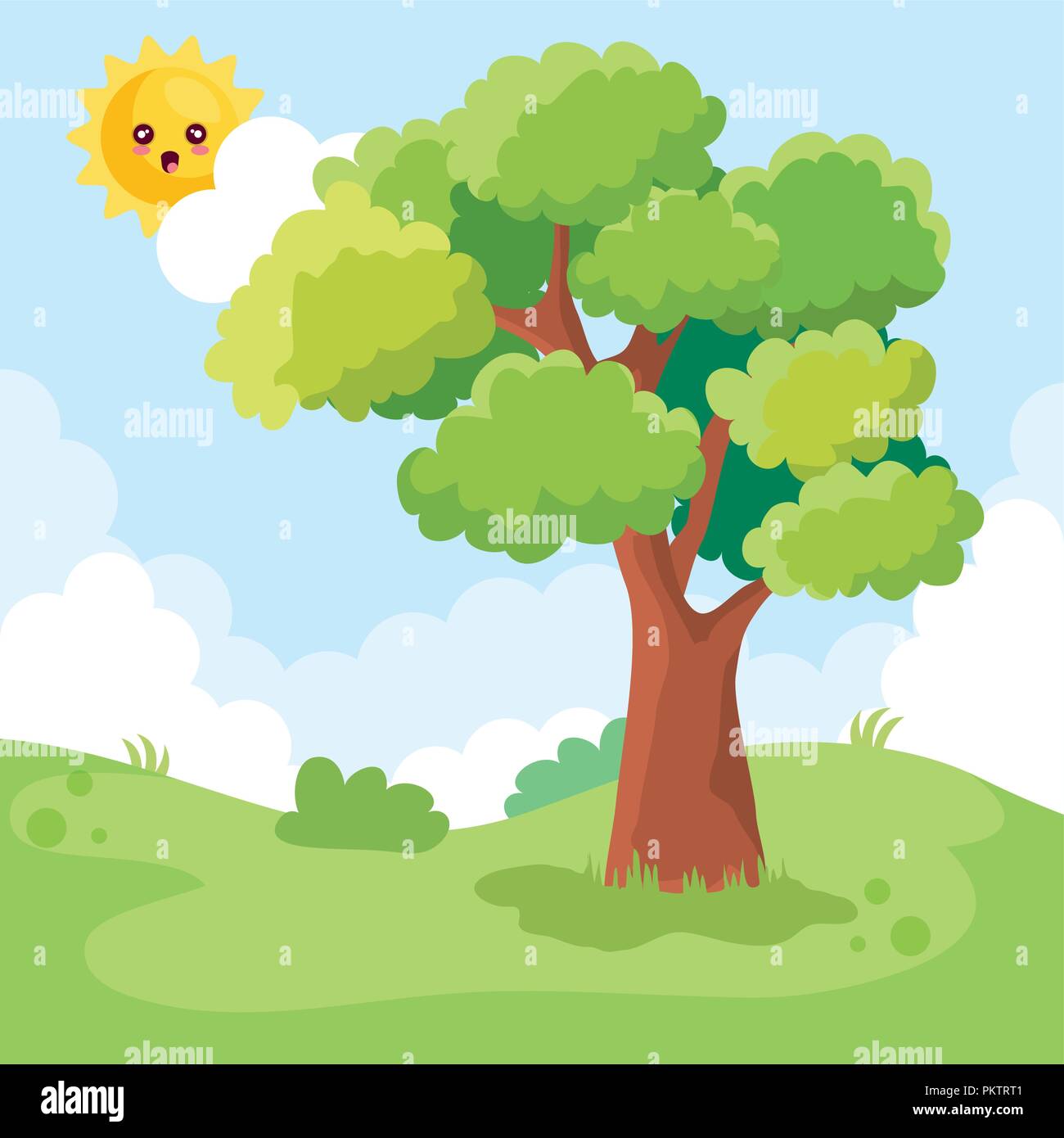 landscape scene with tree and sun character Stock Vector Image & Art ...