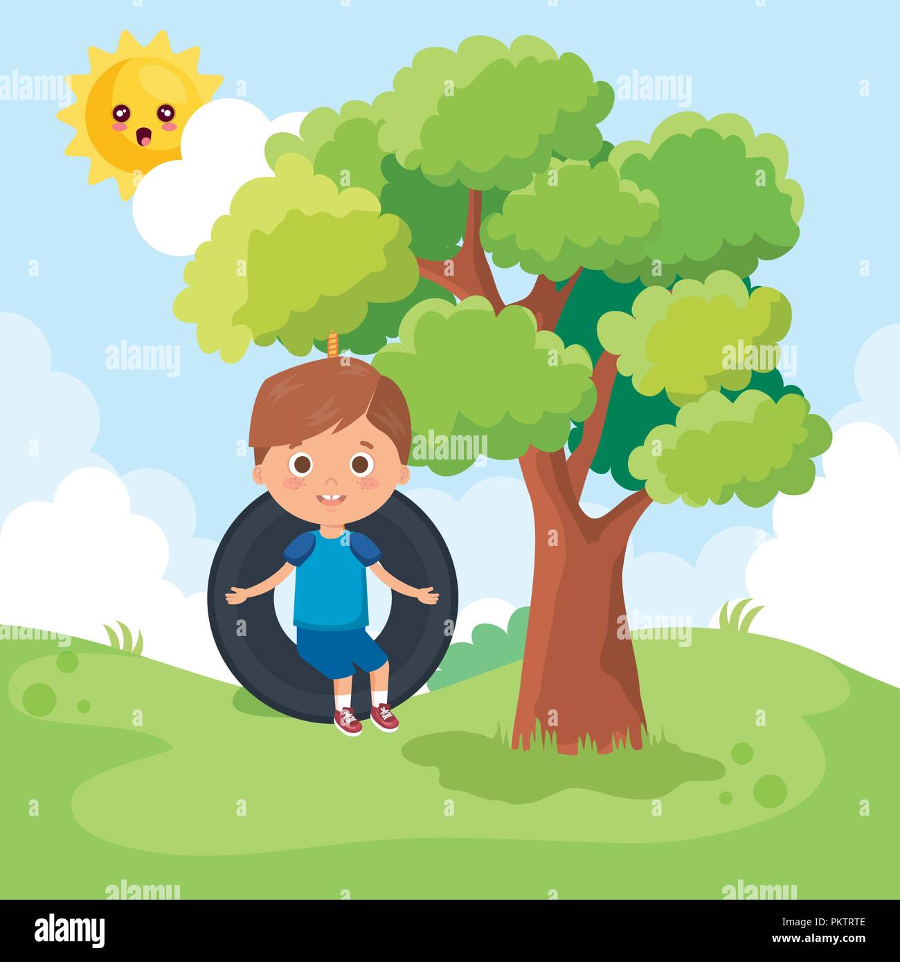 Kids Playing Outside Cartoon Happy Kids Playing Outside On A Sunny Day