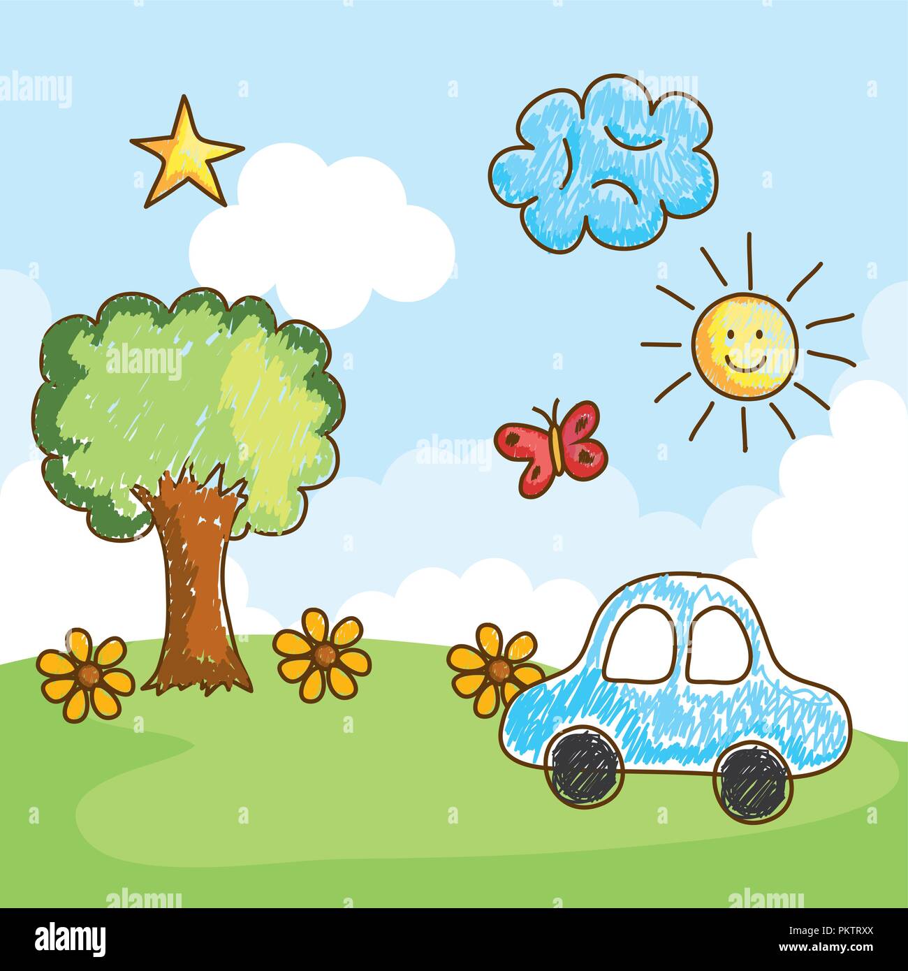 beautiful landscape drawing scene Stock Vector Image & Art - Alamy