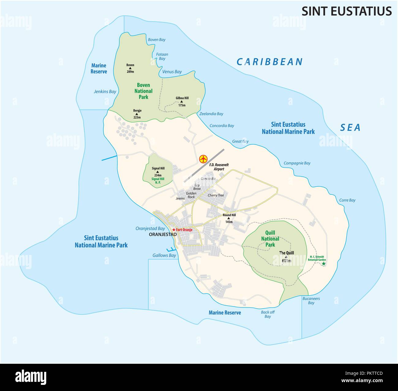 Sint Eustatius road and national park vector map Stock Vector Image ...