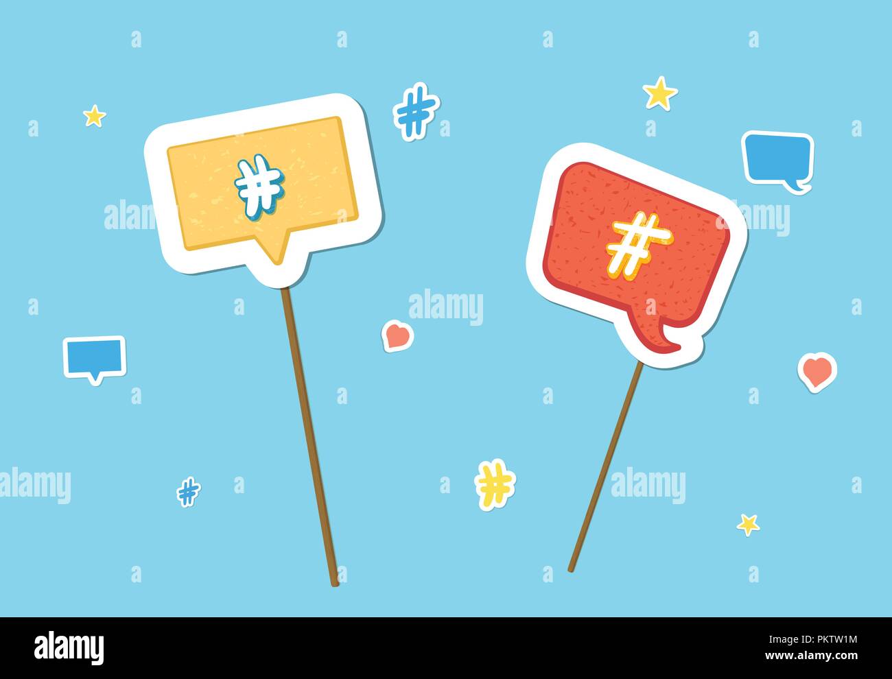 Vector set of hashtag signs with speech bubbles and sticks. Element for ...