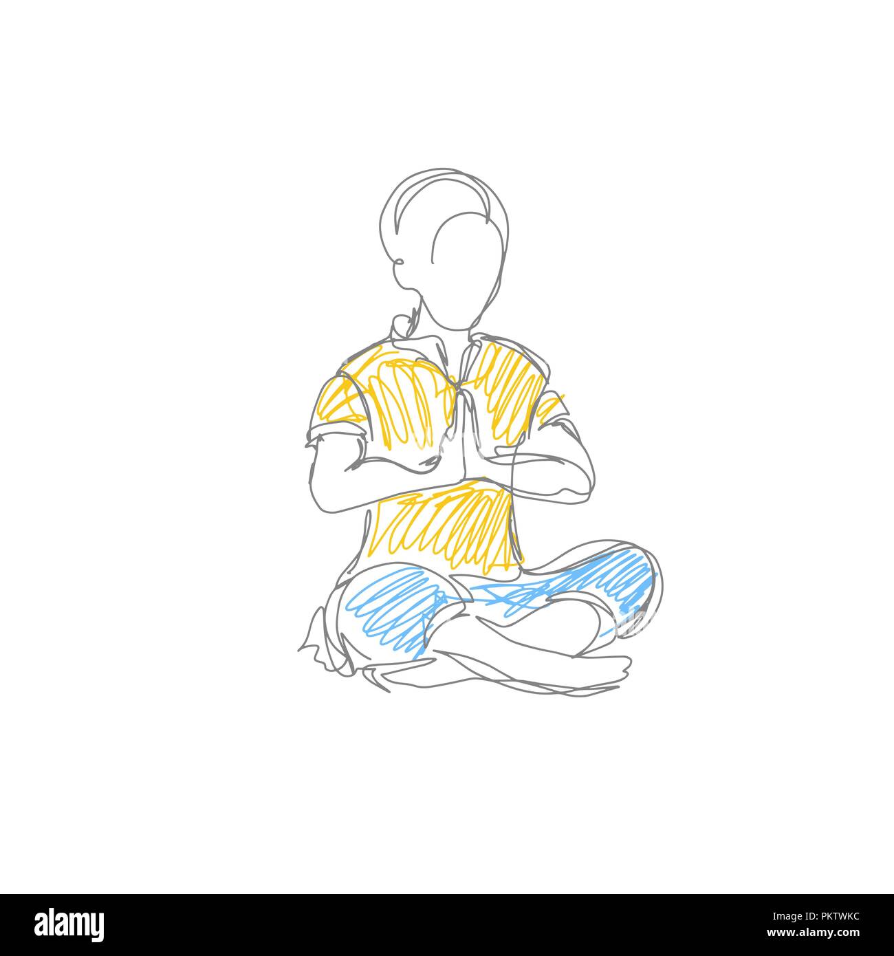 doodle line drawing of people meditation concept Stock Vector Image ...
