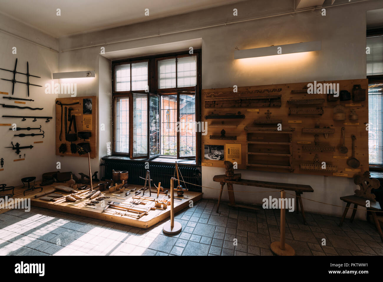 Zakopane, Poland - Sept 14, 2018: Traditional agricultural hand tools ...