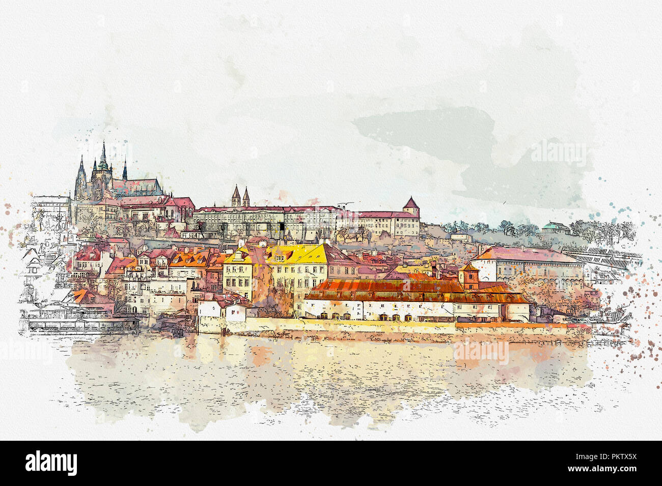 illustration of a beautiful view of Prague in the Czech Republic ...