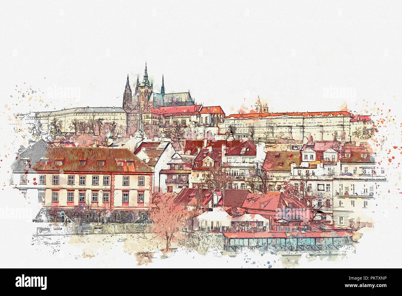 illustration of a beautiful view of Prague in the Czech Republic ...
