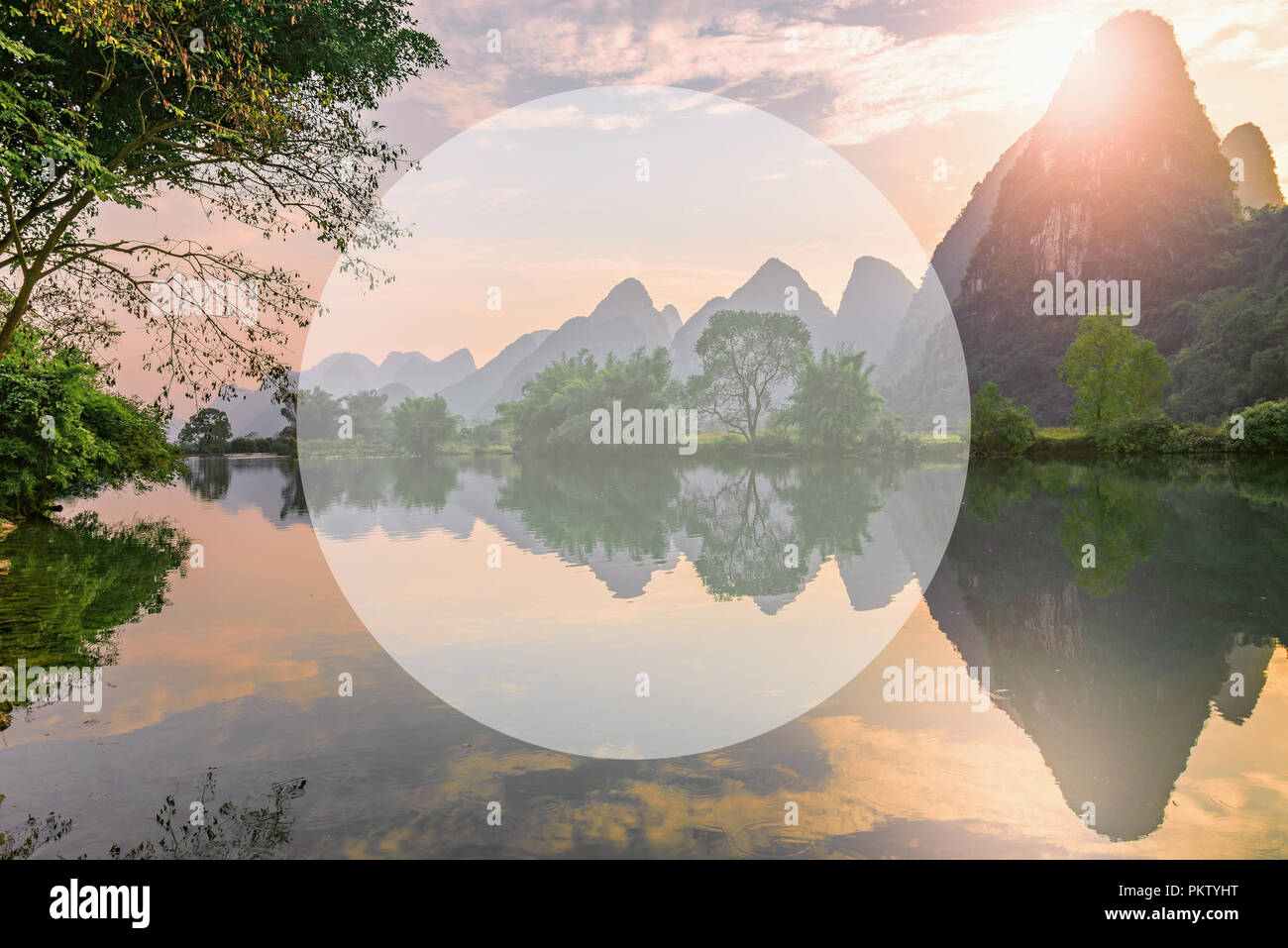 Sunset view of Li River. Yangshuo. Guangxi Province. China. Sample your ...