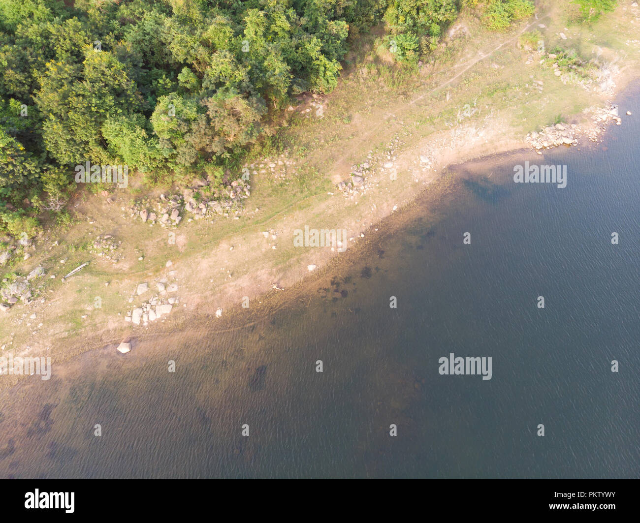 Drone shot Aerial view landscape scenic of big river reservoir with ...