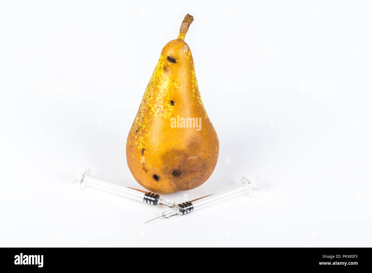 Close-up Boring trace of a codling moth Cydia Pomonella, in a wormy ...