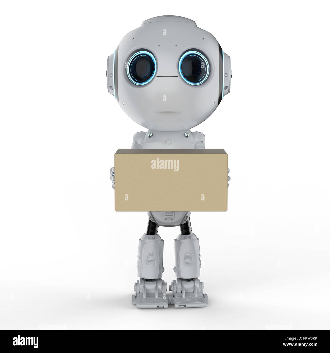 3d rendering mini robot carry cardboard boxes Stock Photo - Alamy