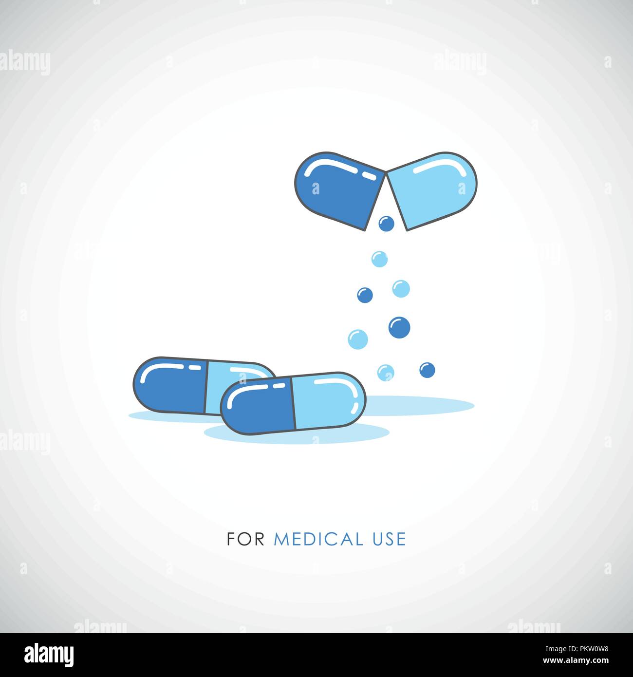 Set blue pills and capsules tablets painkillers, antibiotics, vitamins ...