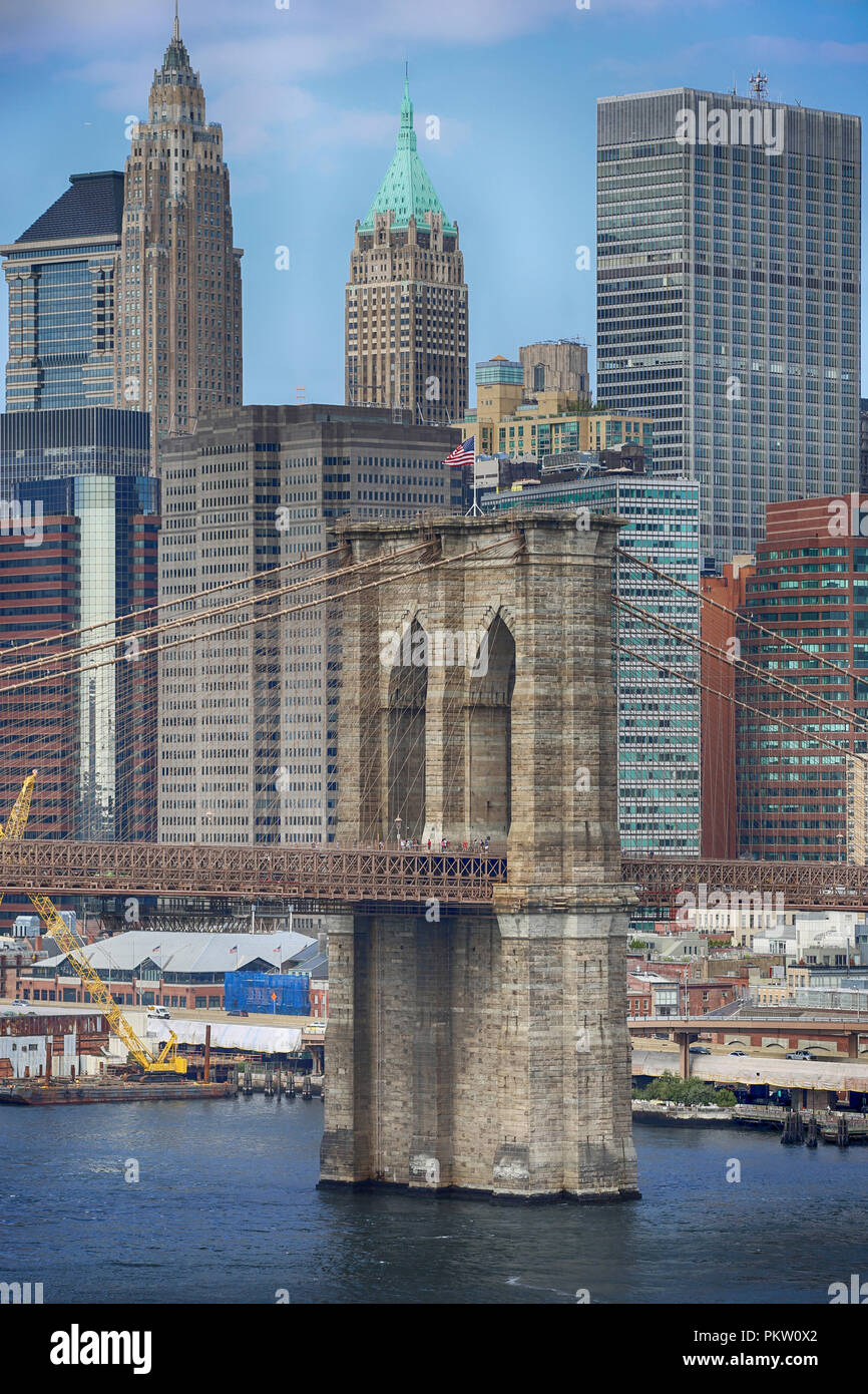 Aerial view of Manhattan Skyline and Brooklyn Bridge from Manhattan ...