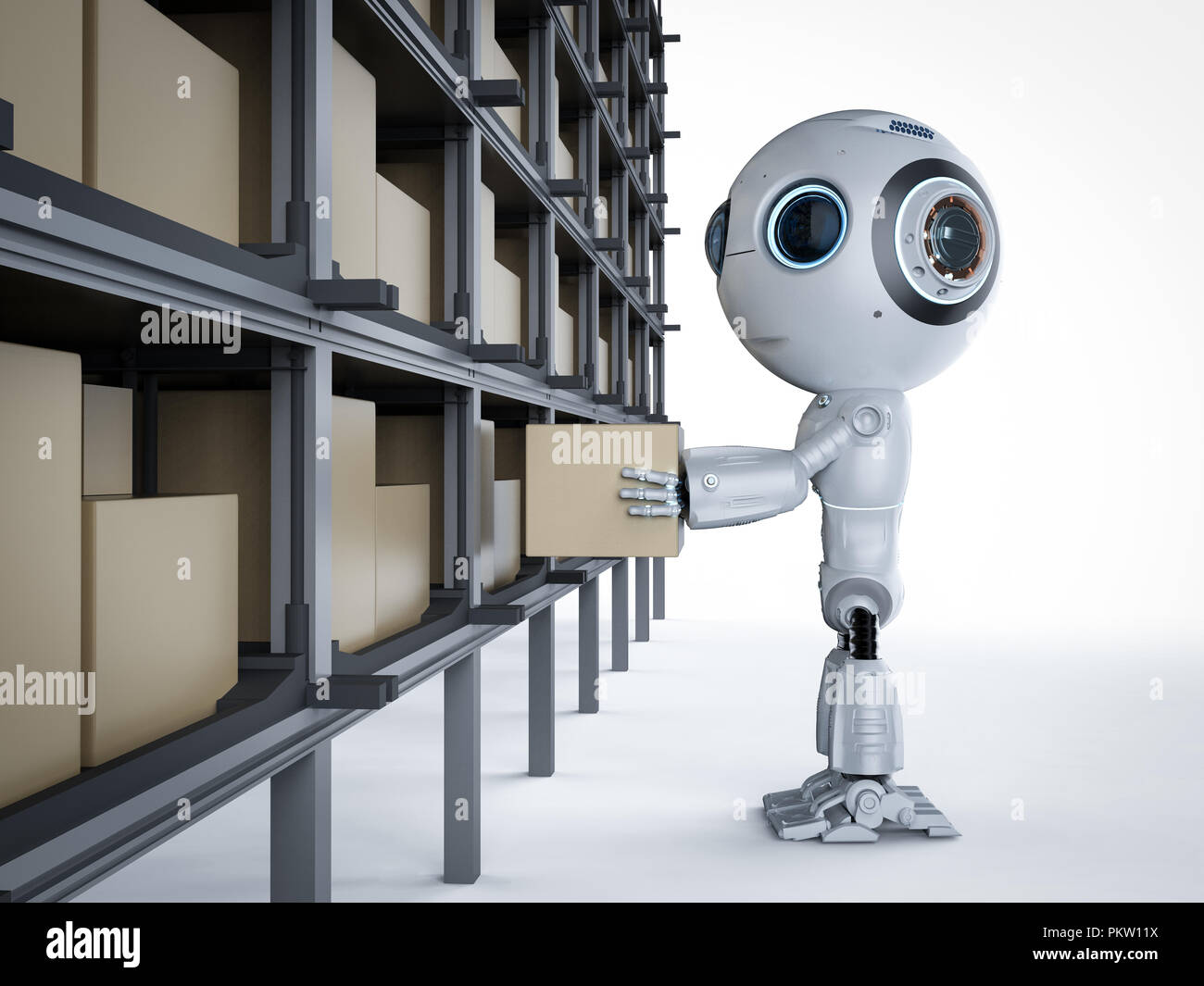 3d rendering mini robot carry cardboard boxes Stock Photo - Alamy