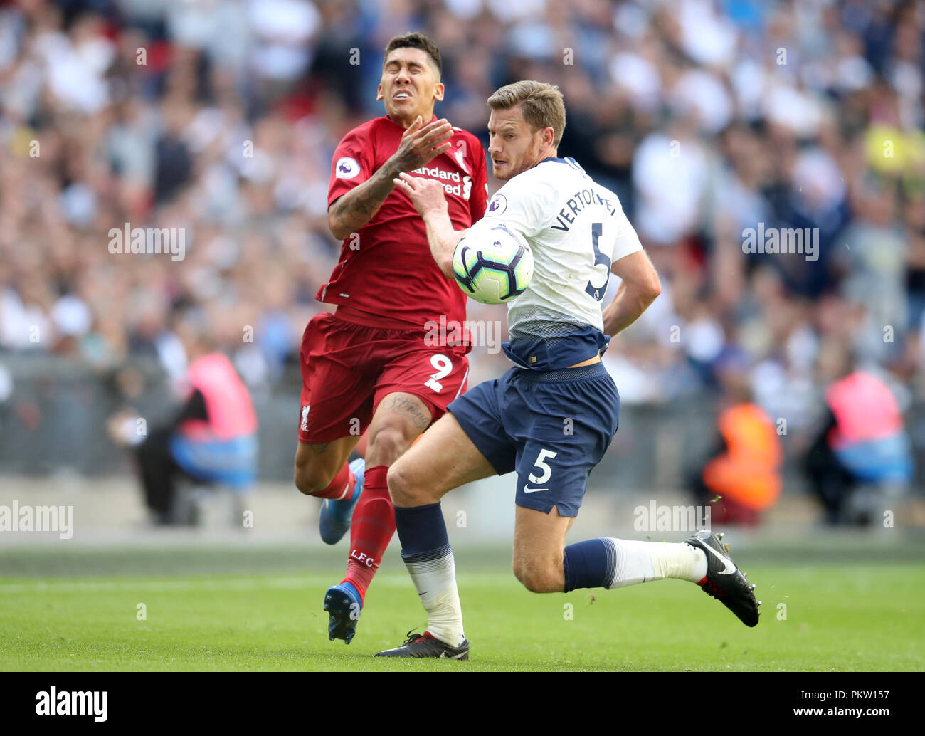 Liverpool's Roberto Firmino (left) and Tottenham Hotspur's Jan ...