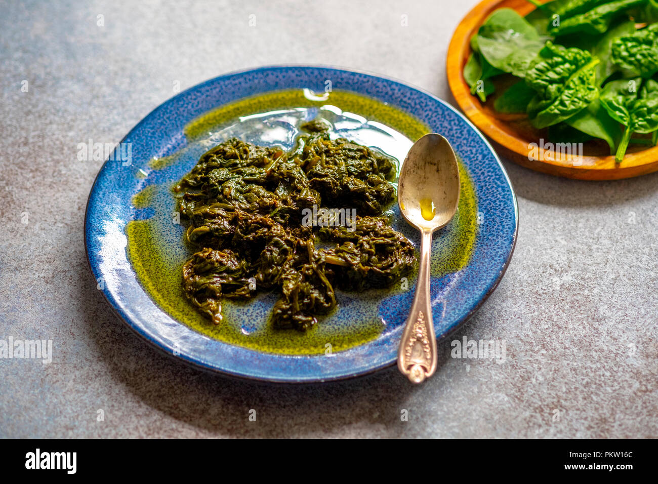 Pkaila or Bkeila Long-Cooked Spinach Stock Photo - Alamy