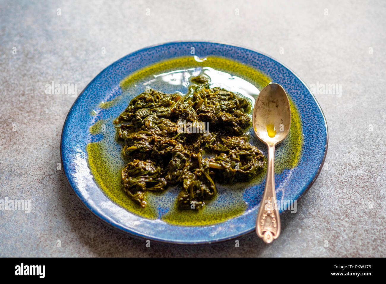 Pkaila or Bkeila Long-Cooked Spinach Stock Photo - Alamy