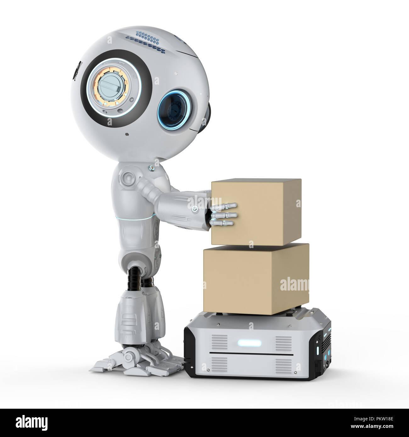 3d rendering warehouse robot carry cardboard box Stock Photo - Alamy