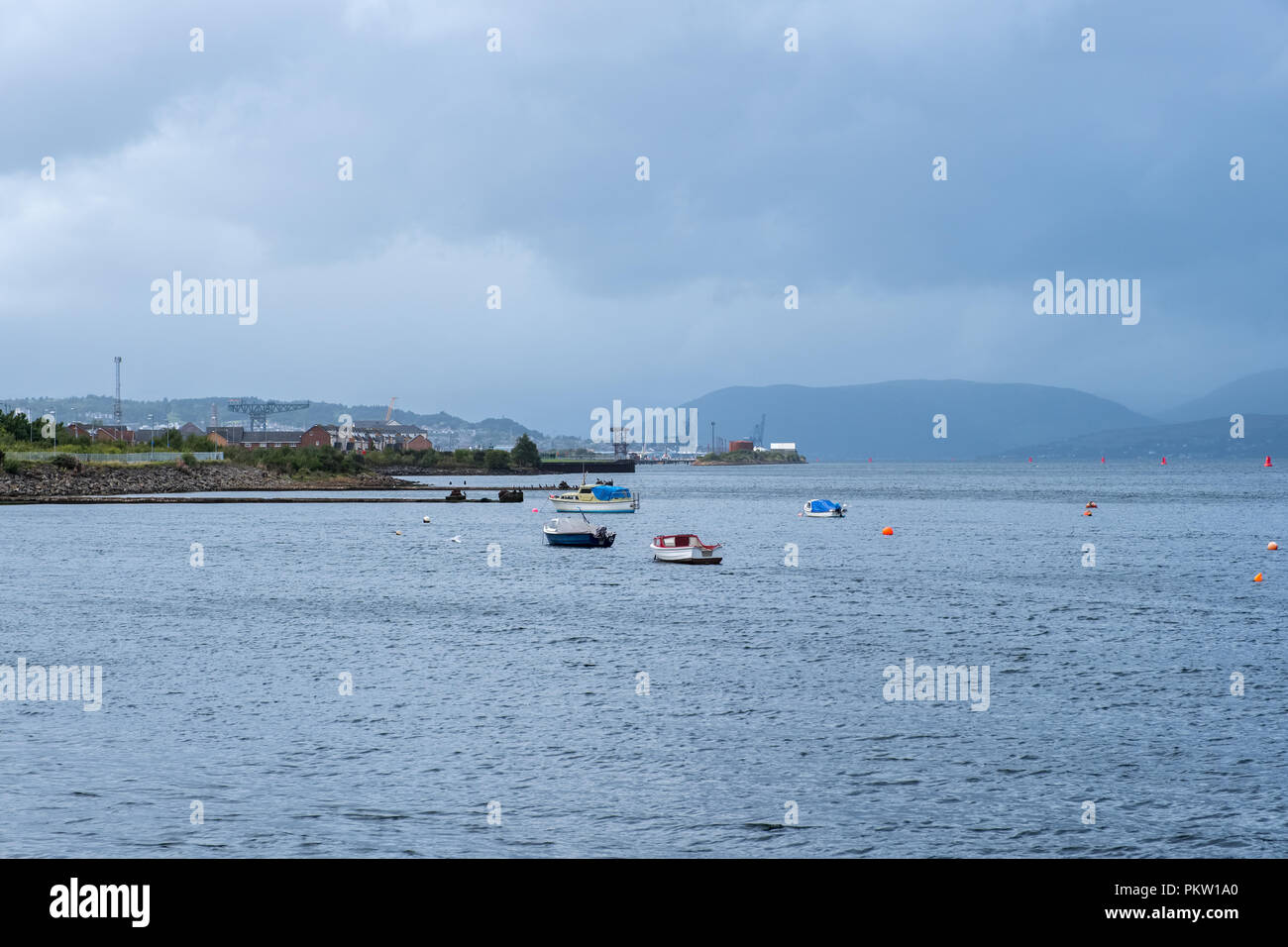 West Quey Port Glasgow looking over some small boats to the frontage of ...