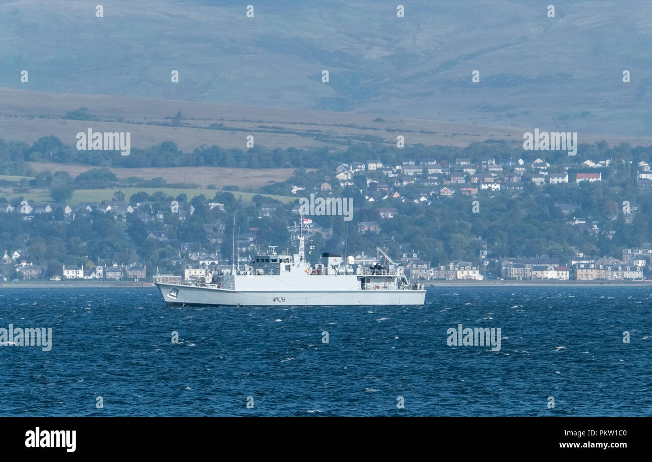 Greenock, Scotland, UK - September 13, 2018: HMS Grimsby (M108) is a ...