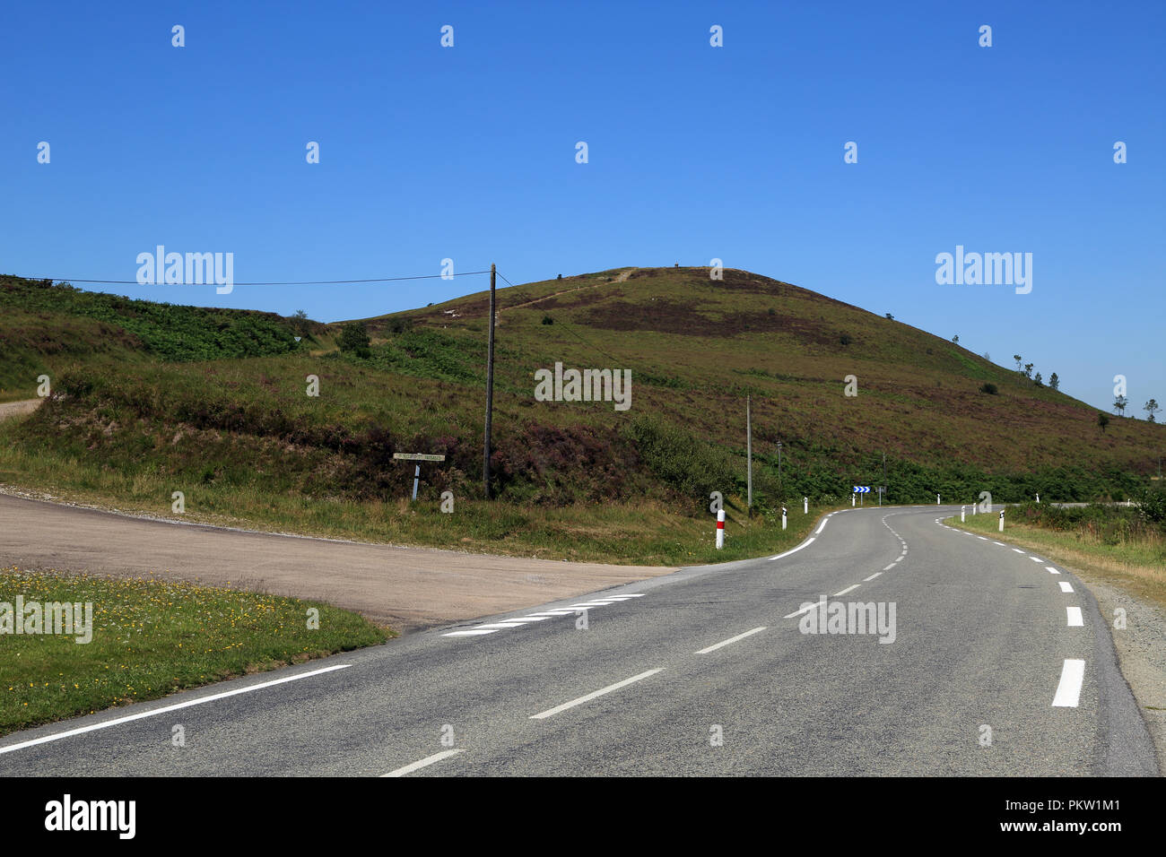 Road D785 and mountains, Saint Rivoal, Brasparts, Finistere, Brittany ...