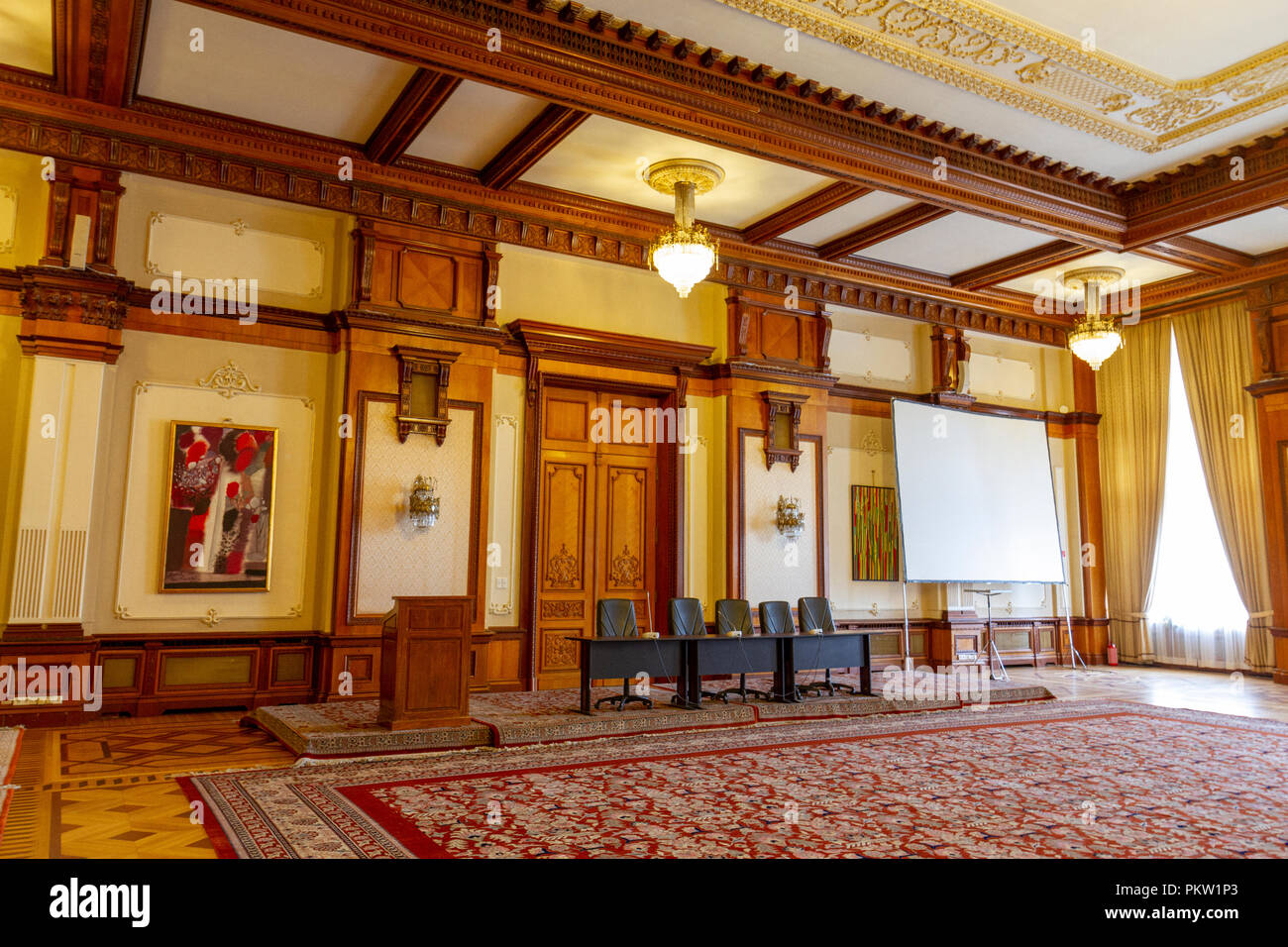 The "Nicolae Iorga" Hall inside the Palace of the Parliament, House of ...