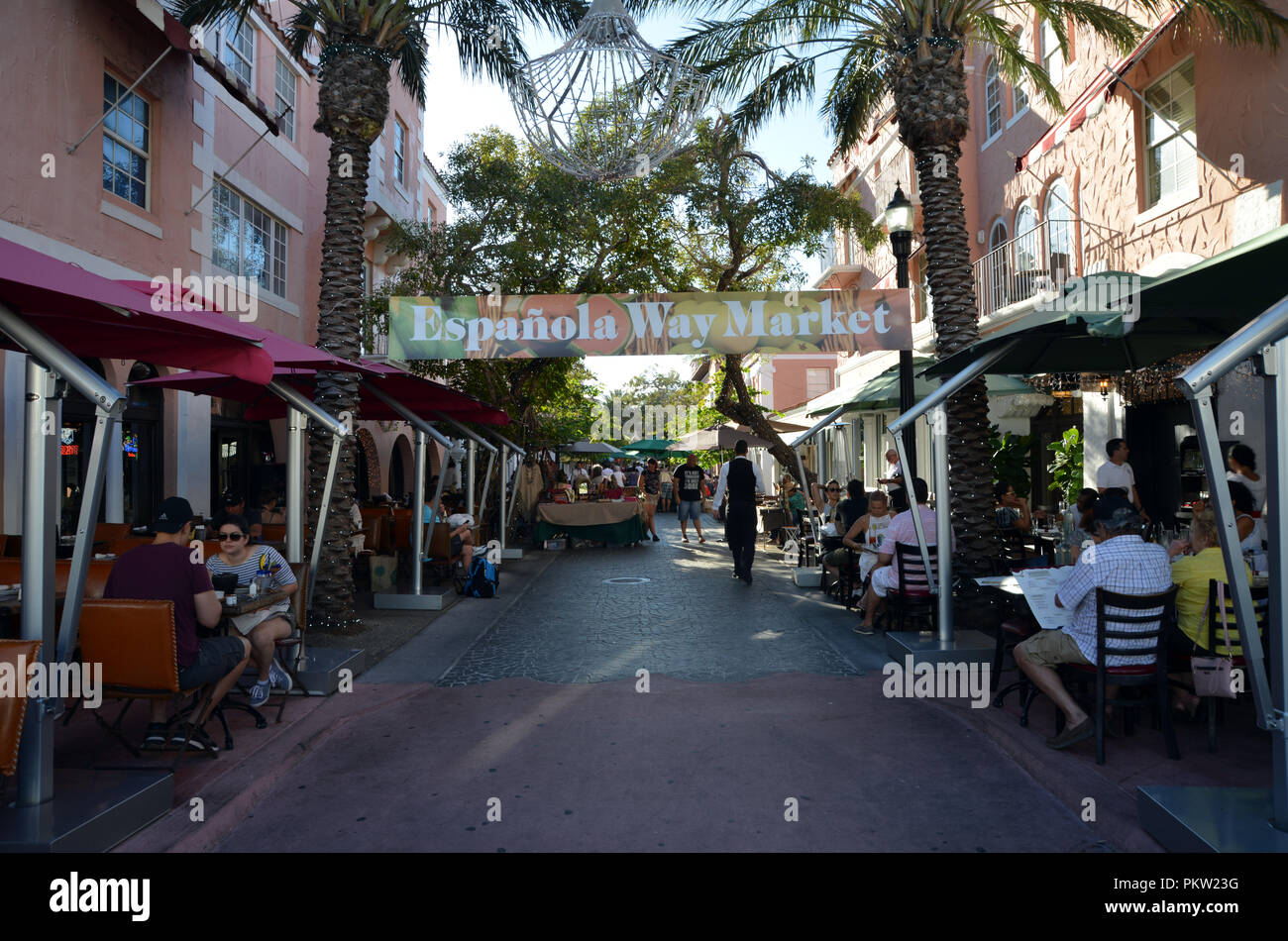 USA, FLORIDA, Miami, South Beach Espanola Way Market Stock Photo - Alamy