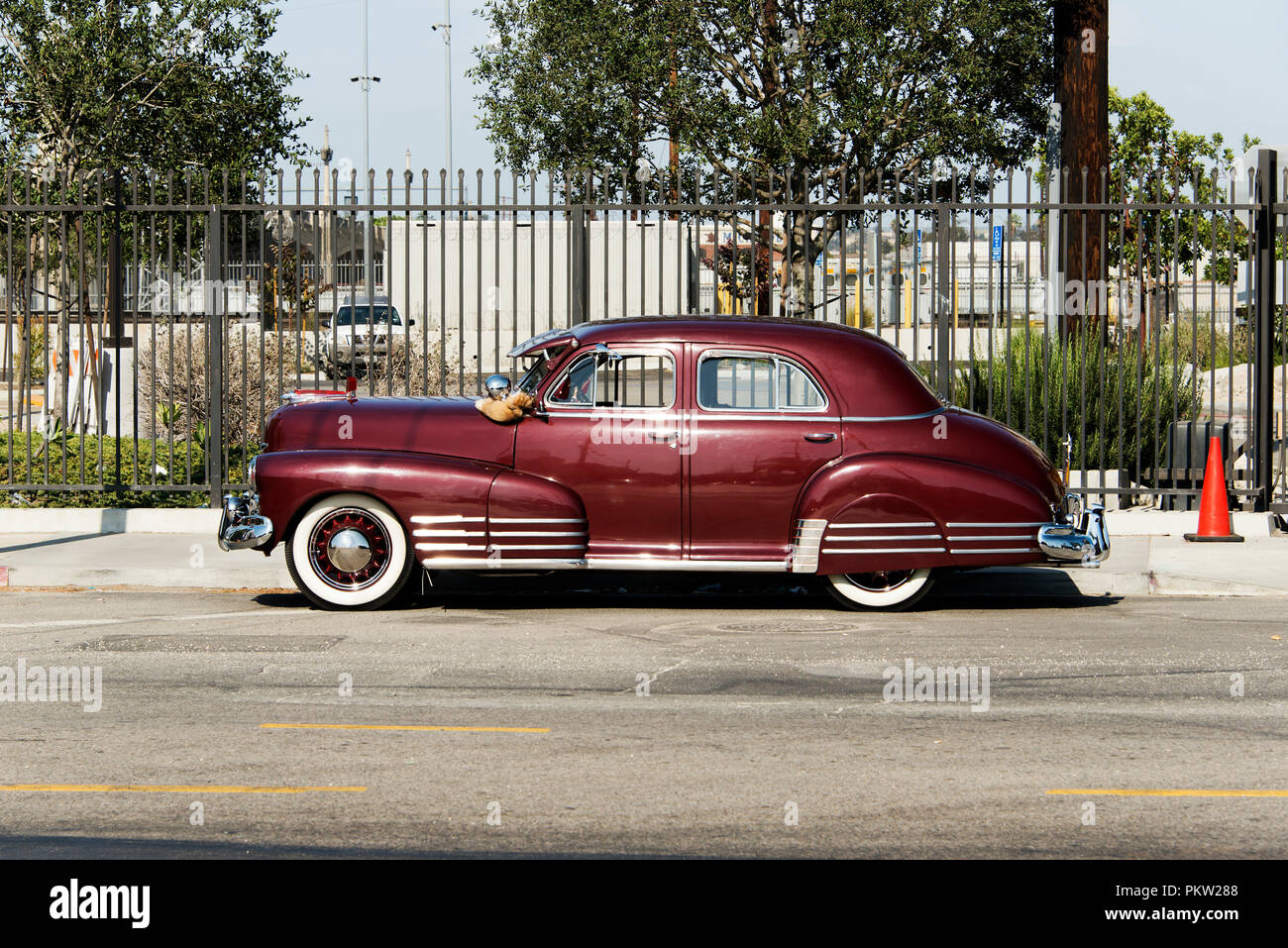 A view of a classic vintage pick up truck car in the street in LA Stock ...