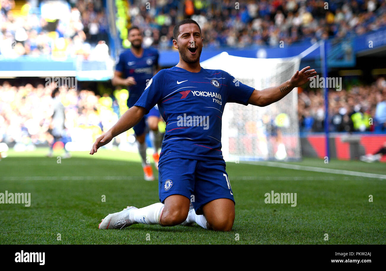 Chelsea's Eden Hazard celebrates scoring his side's first goal of the ...