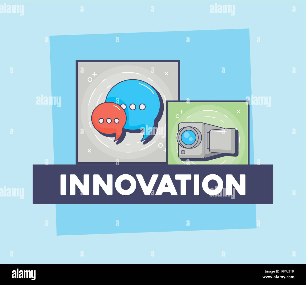 innovation and technology icon set over blue background, vector ...