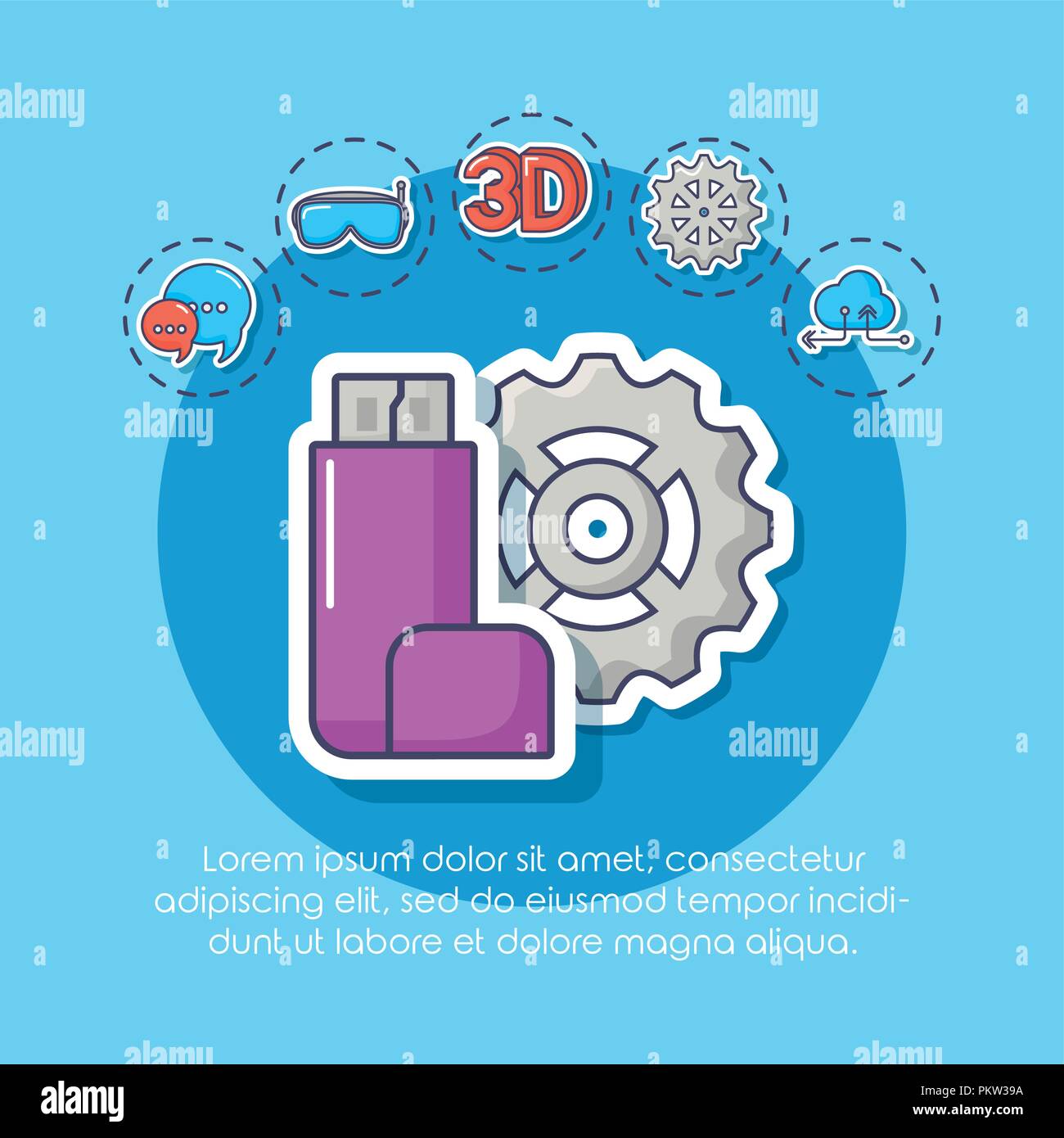 infographic of innovation and technology concept with usb and gear over ...